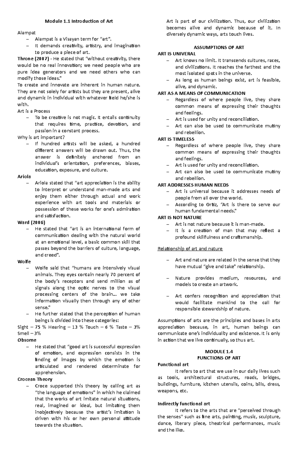 Notes on Humanities - Introduction of Art - Module 1 Introduction of ...