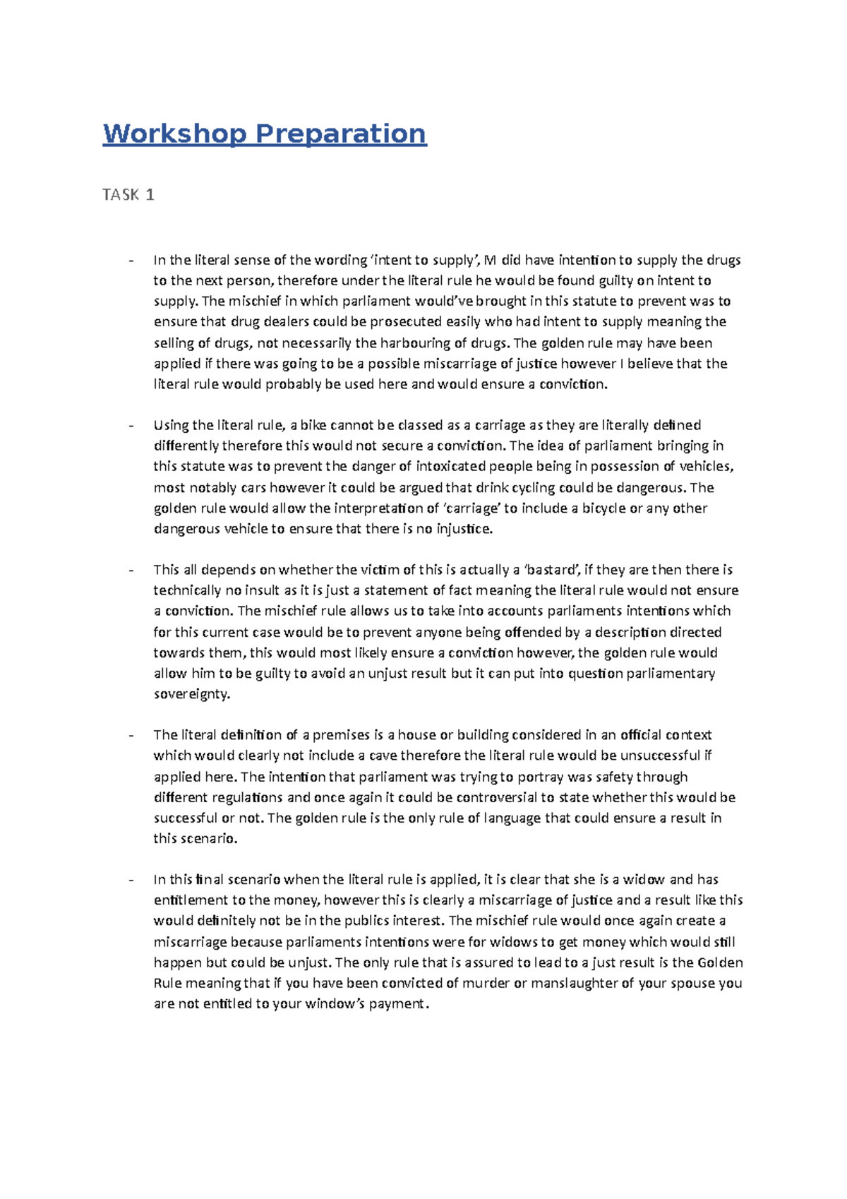 Workshop Preparation - Workshop Preparation TASK 1 In the literal sense ...