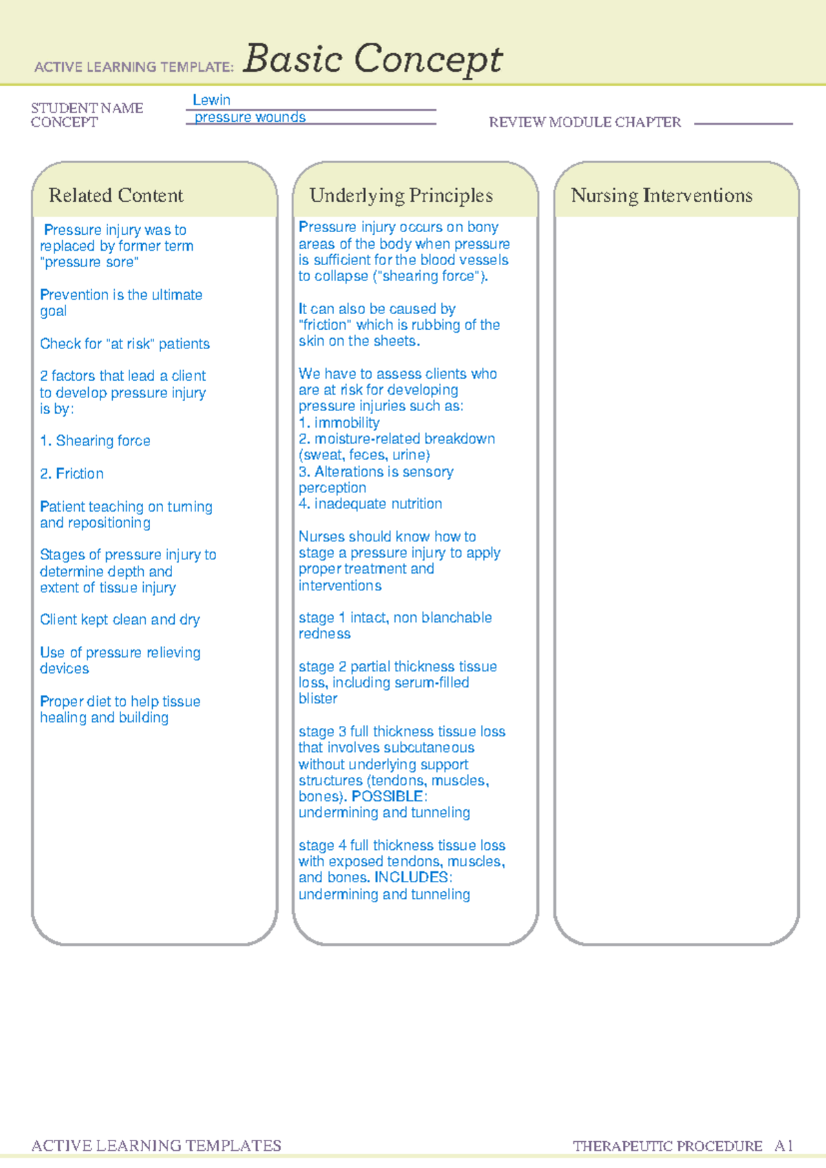 Pressure injuries remediation - NUR265 - STUDENT NAME CONCEPT REVIEW ...