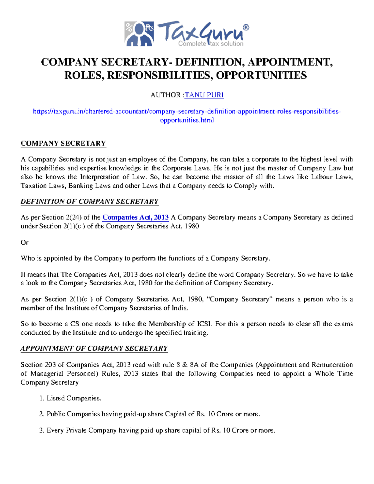 Company Secretary- Definition, Appointment, Roles, Responsibilities ...