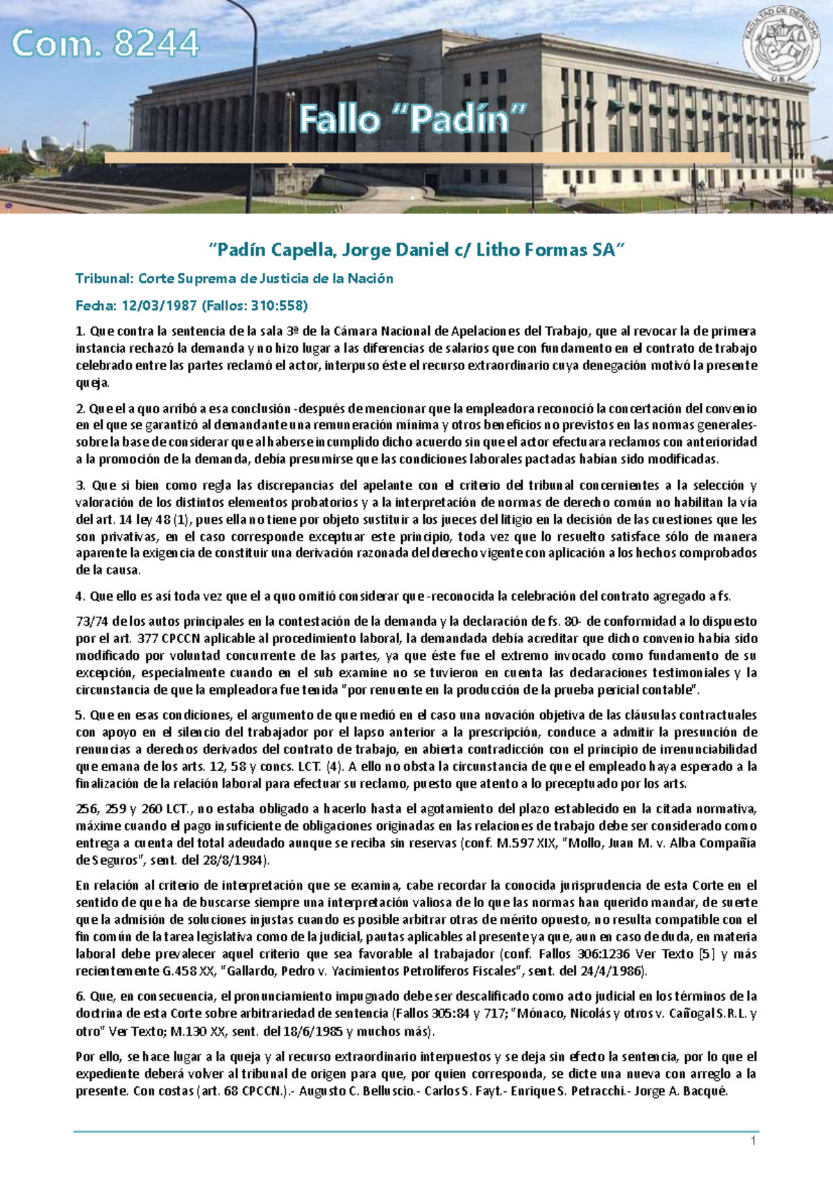 Fallo Padín Capella Jorge Daniel c Litho Formas S - 1 . “Padín Capella ...