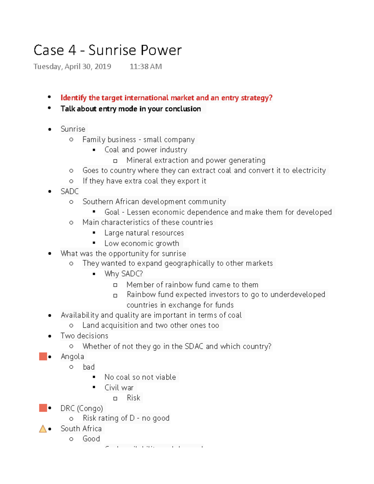 Case 4 - Sunrise Power - Summary notes on a case study in the textbook ...