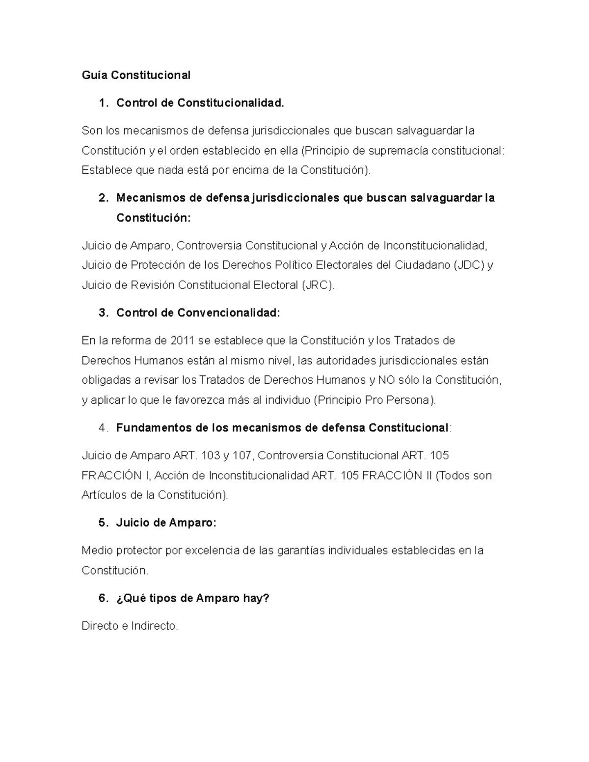 Guía Constitucional - Guía examen consti - Guía Constitucional 1. Control de Constitucionalidad ...