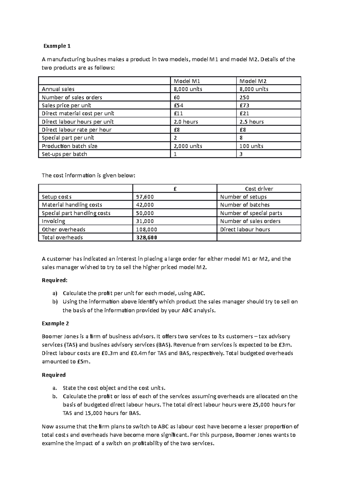 ABC Examples for management accounting - Example 1 A manufacturing ...