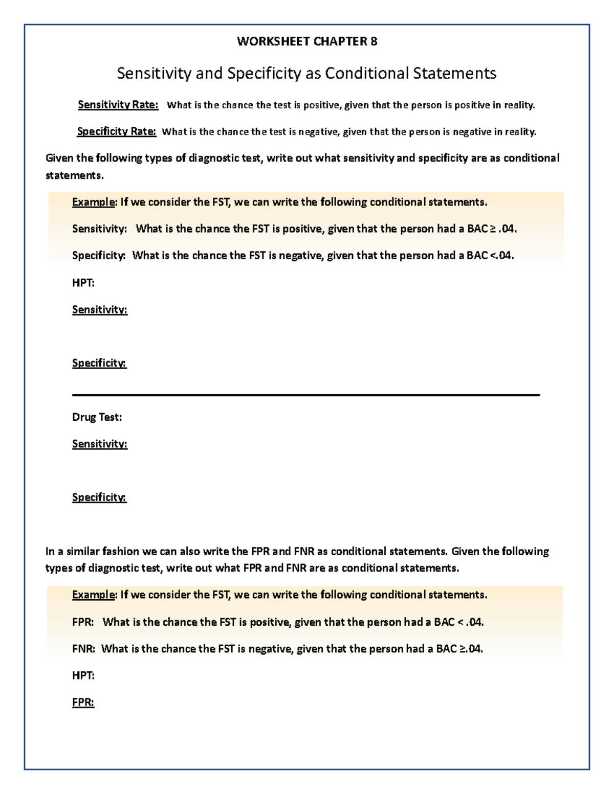 Chapter 8 Worksheet - Hdbdjsjdjdjsjs - WORKSHEET CHAPTER 8 Sensitivity ...