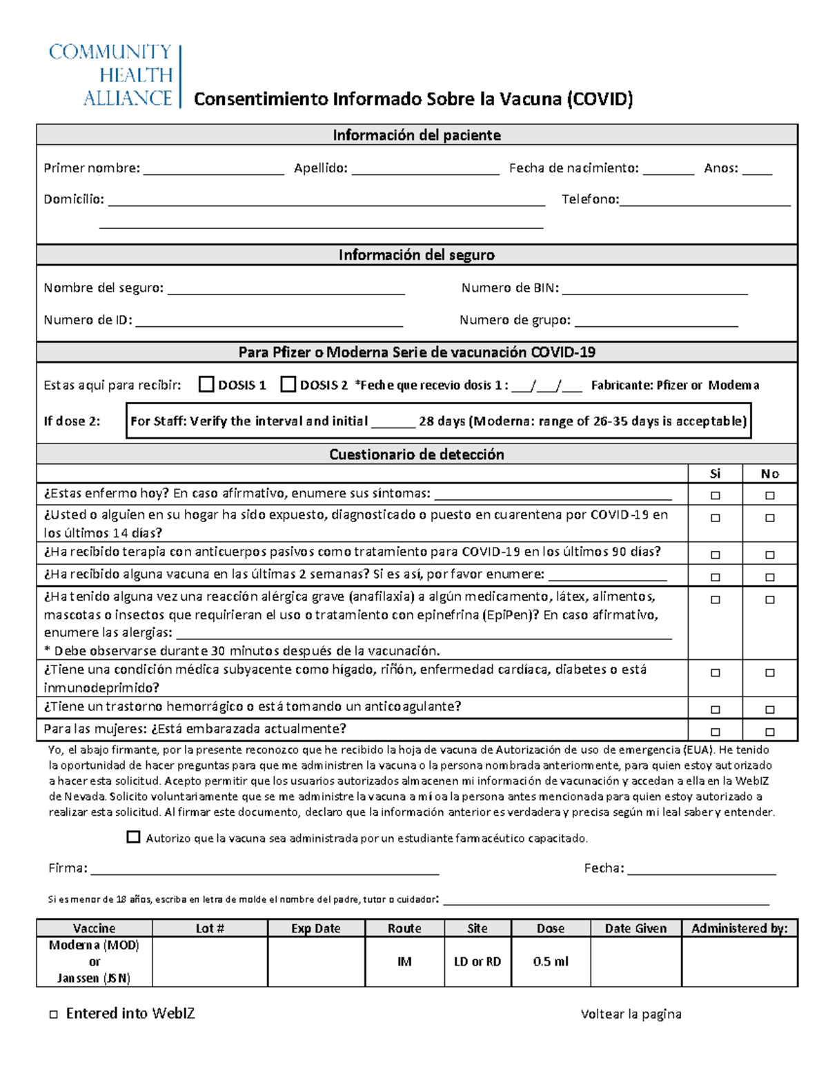 Covid Vaccine Consent Form Spanish - Entered into WebIZ Voltear la ...