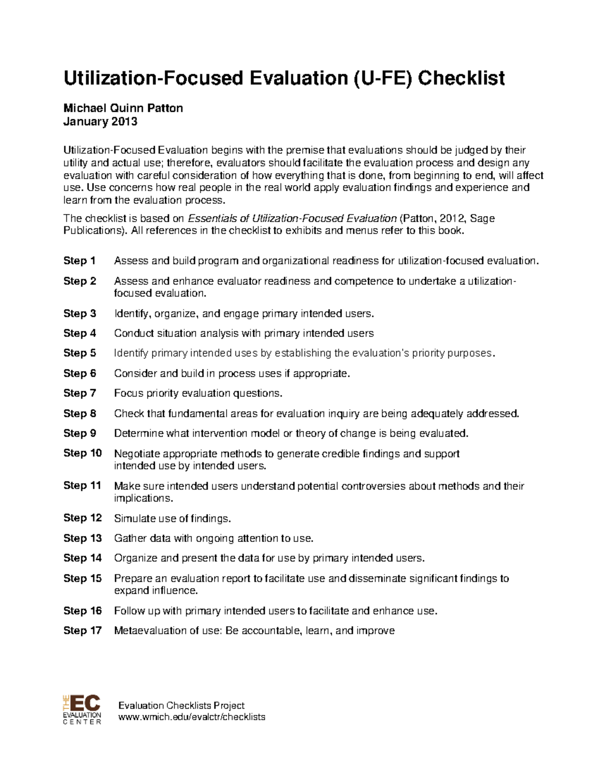 UFE checklist 2013 - okay - Utilization-Focused Evaluation (U-FE ...