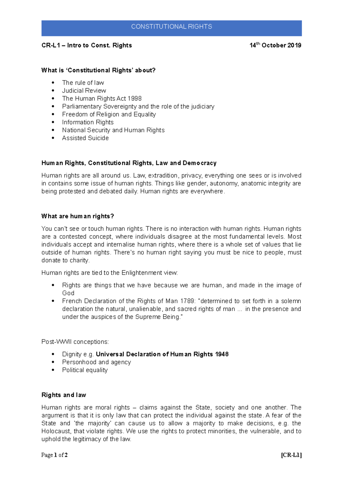 Introduction to Constitutional Rights - CONSTITUTIONAL RIGHTS CR-L1 ...