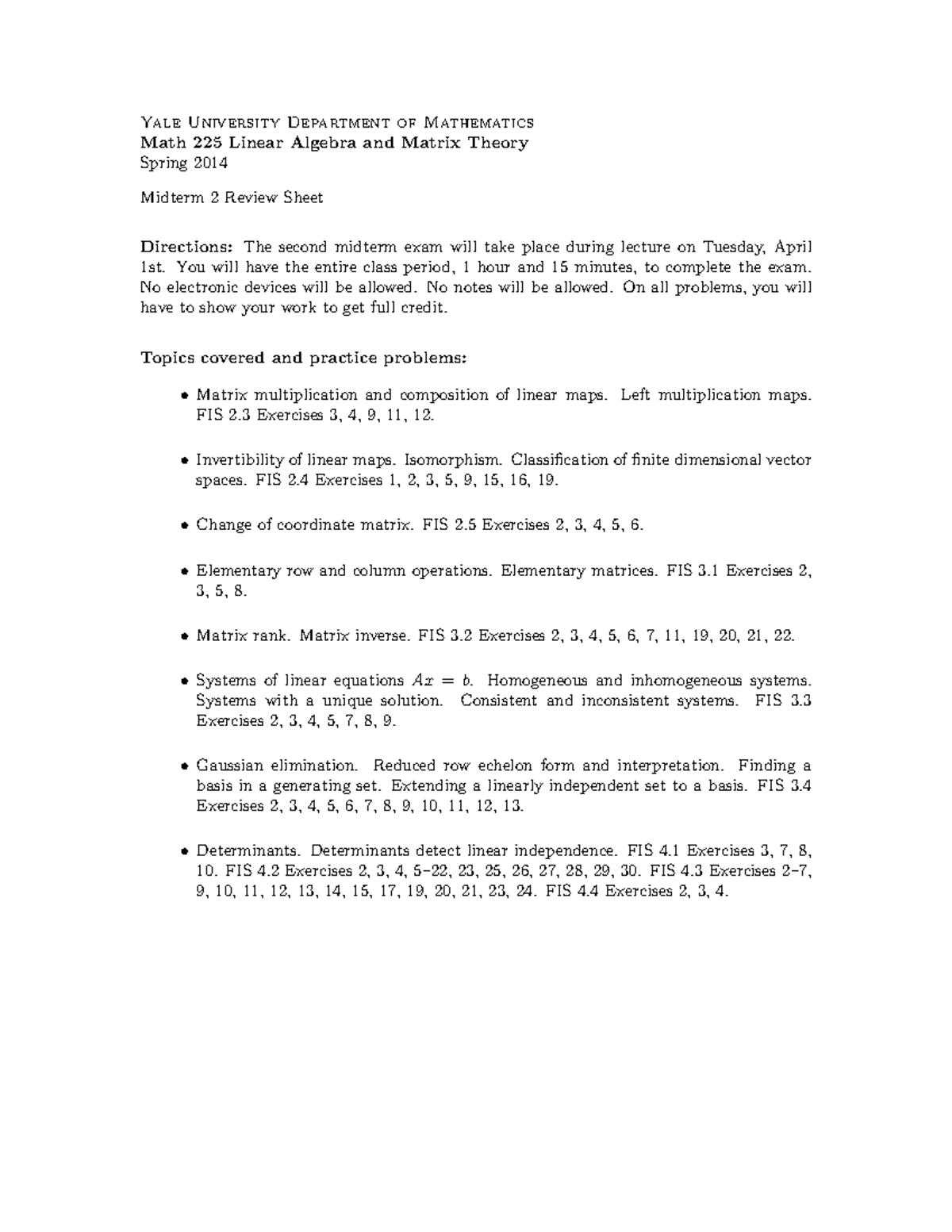 Midterm 2 review - filler - Yale University Department of Mathematics ...
