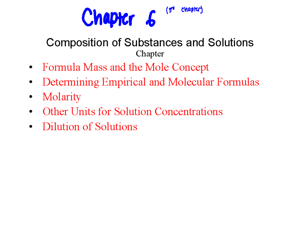 GEN CHEM I class notes 6 - Composition of Substances and Solutions ...