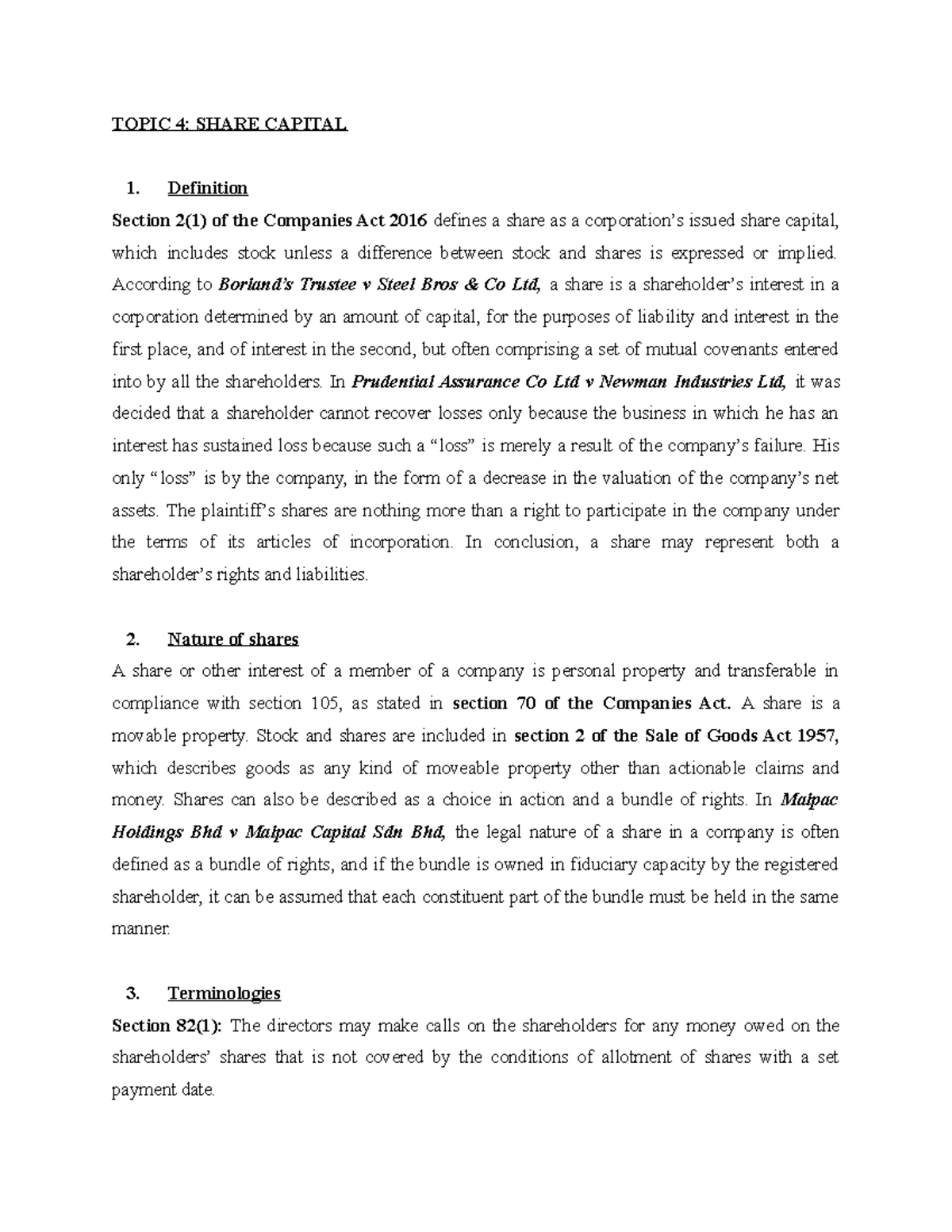 Share Capital - COMPANY LAW 1 NOTES - TOPIC 4: SHARE CAPITAL Definition ...