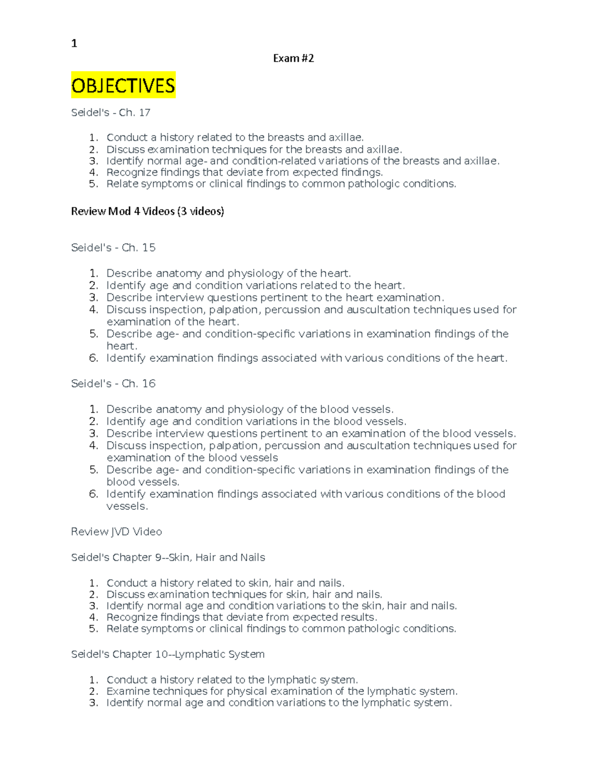 Exam2 - Exam guide for Assessment and diagnostic class - Exam ...