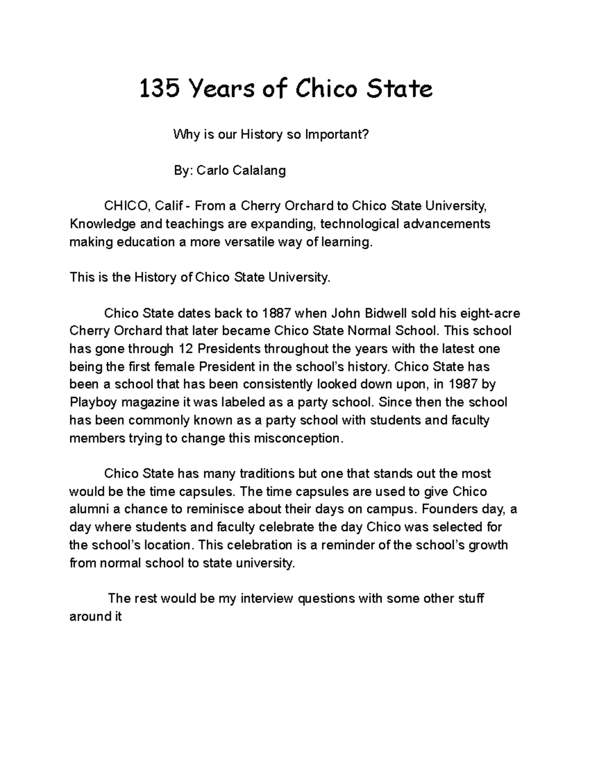 JOUR Research Article Outline - 135 Years of Chico State Why is our ...