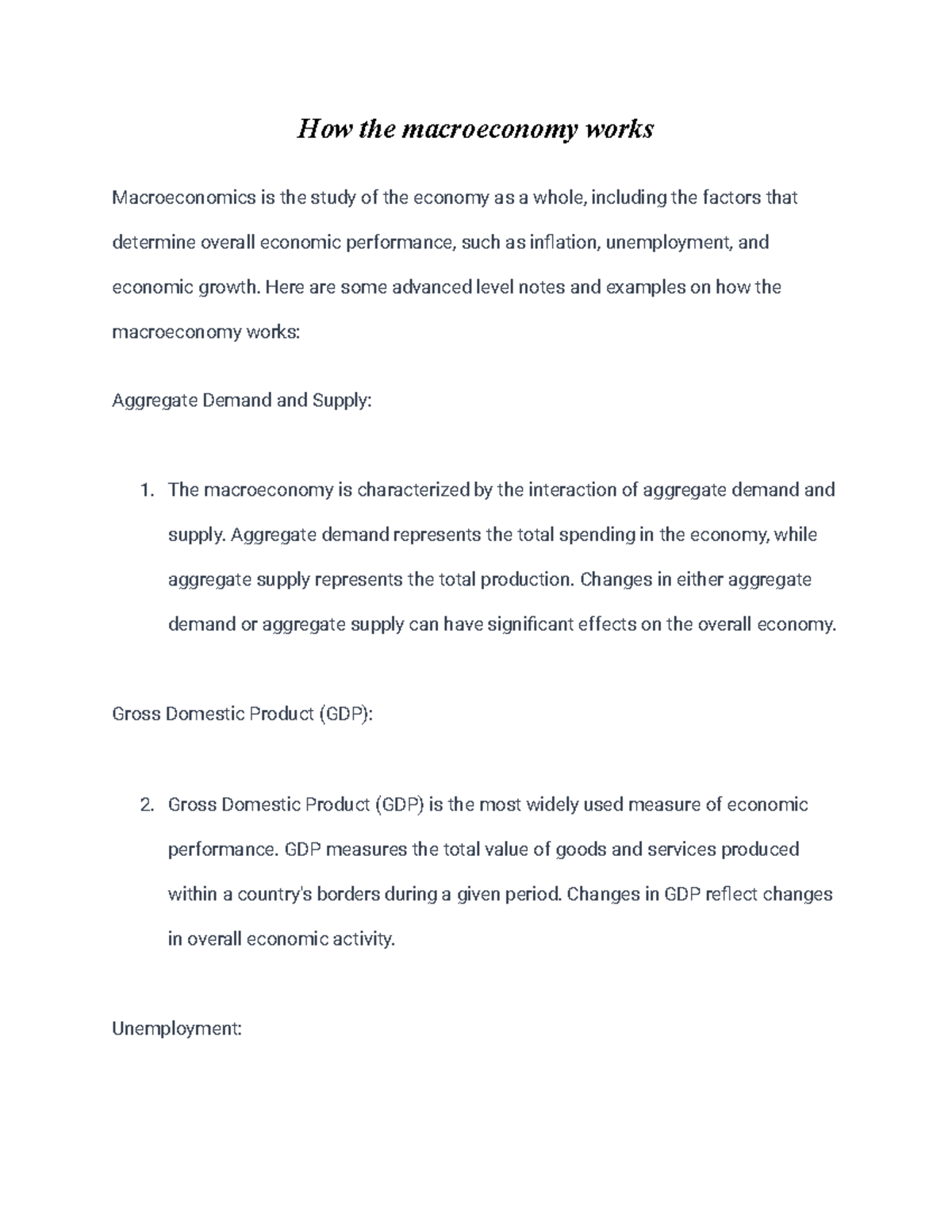 Notes on How the macroeconomy works - How the macroeconomy works ...