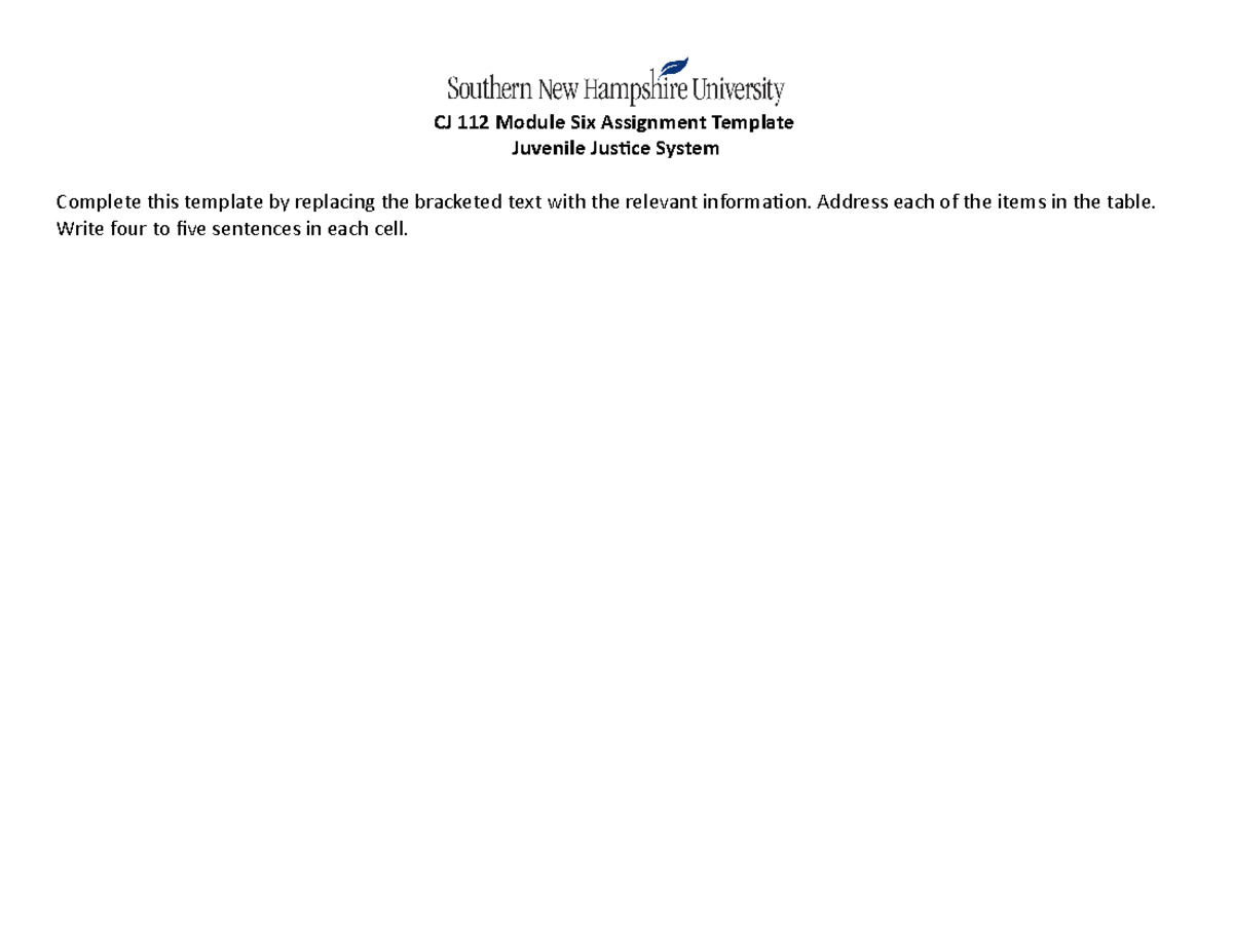 CJ 112 Juvenile Justice - CJ 112 Module Six Assignment Template ...