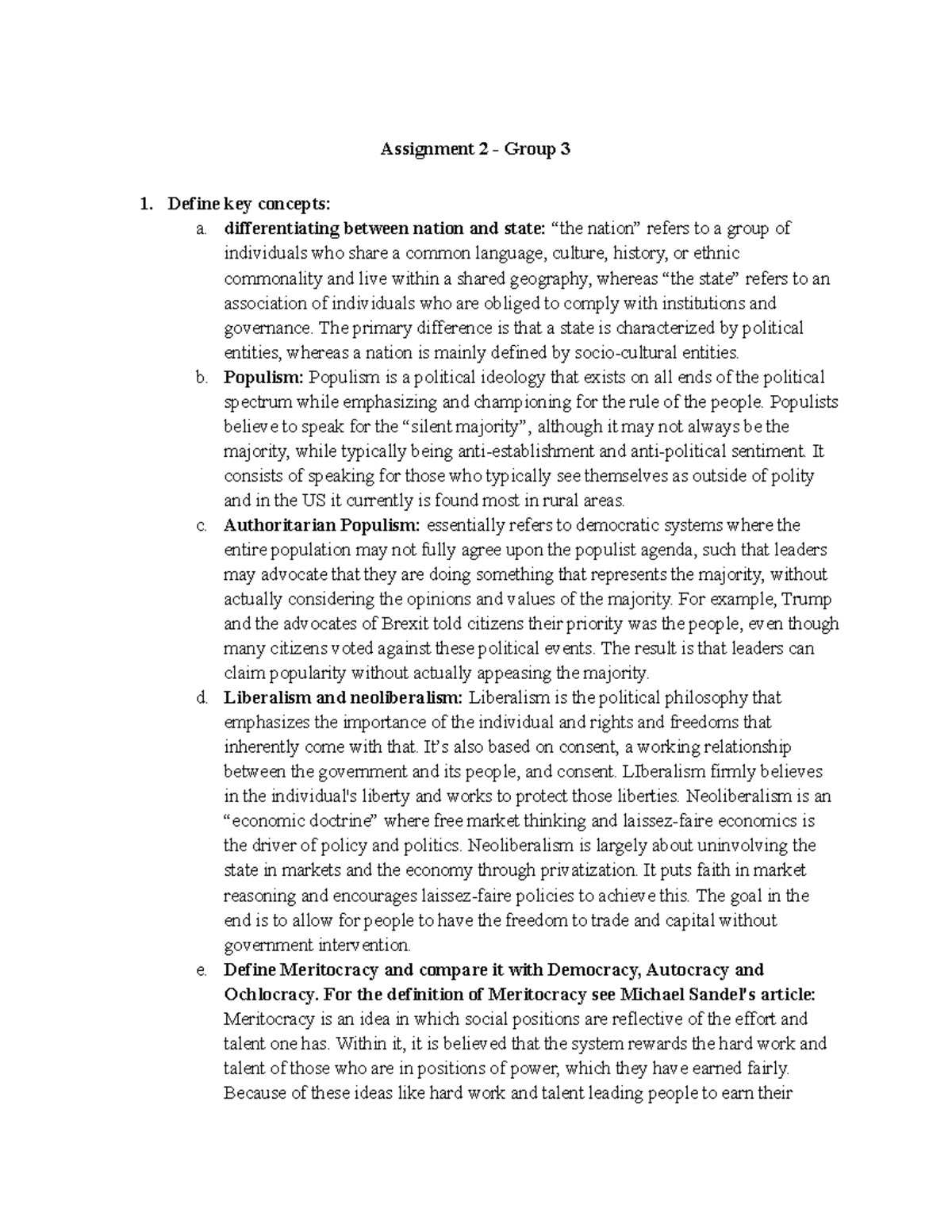 Groupwork Assignment G2 - Assignment 2 - Group 3 Define key concepts: a. differentiating between ...