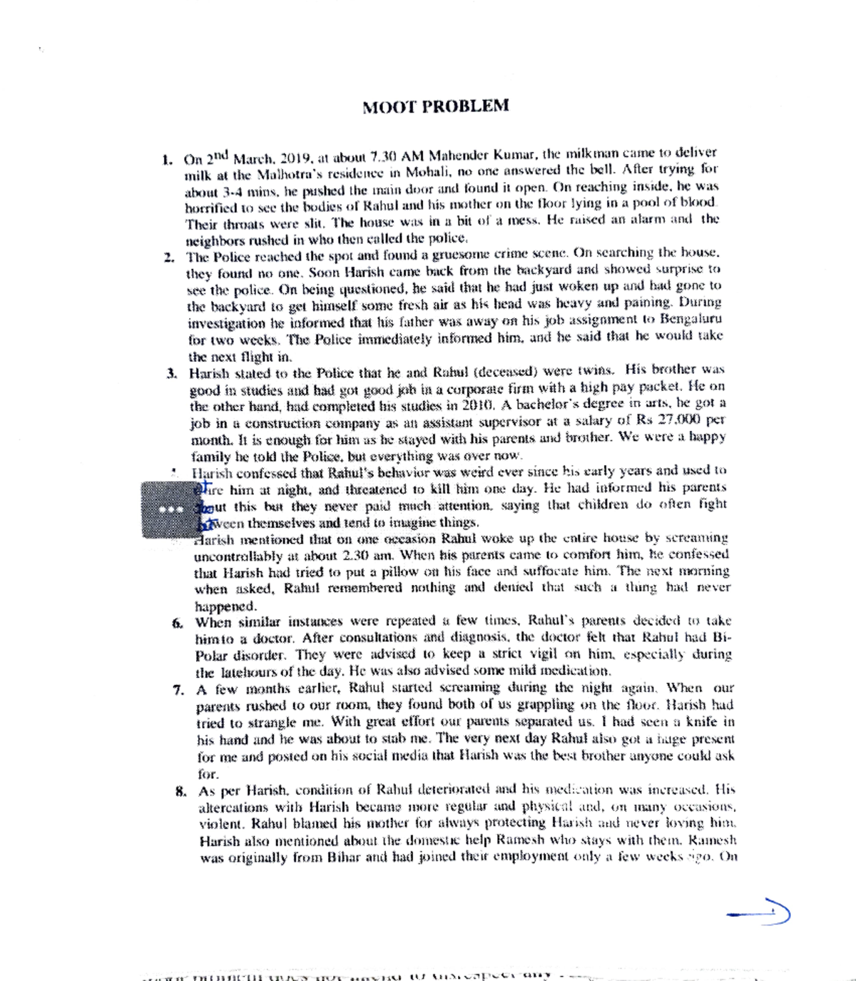 Moot problem - MOOT PROBLEM On 2hd March, 2019, at about 7 AM Mahender ...