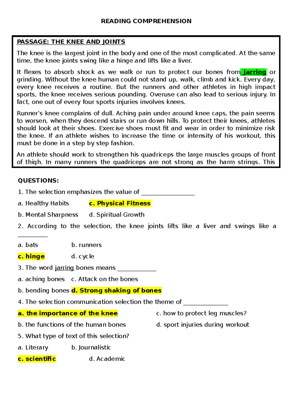 Ept - N/A - READING COMPREHENSION QUESTIONS: The selection emphasizes ...