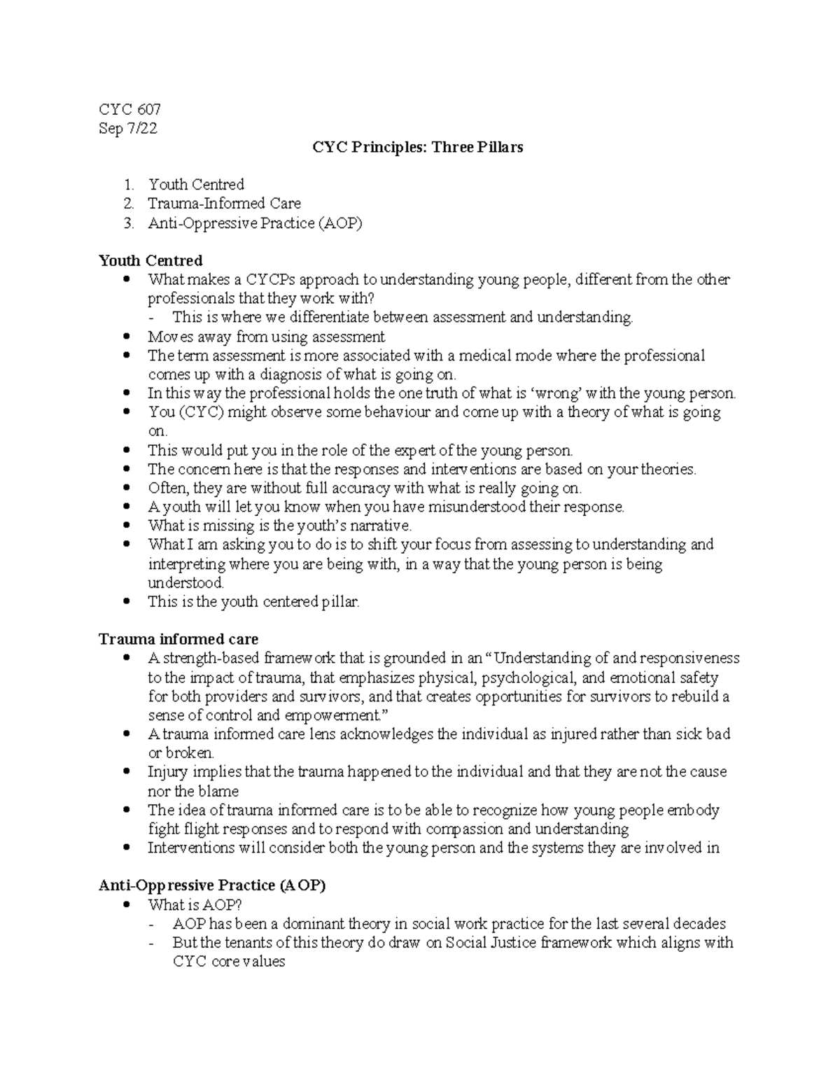 Week 1 CYC Principles- Three Pillars - CYC 607 Sep 7/ CYC Principles ...