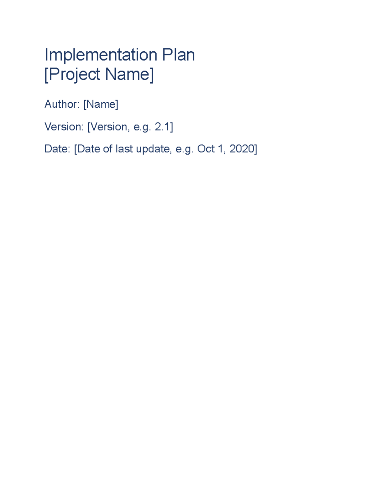 Implementation Plan Template Updated 29th of Nov 2022 - Implementation ...