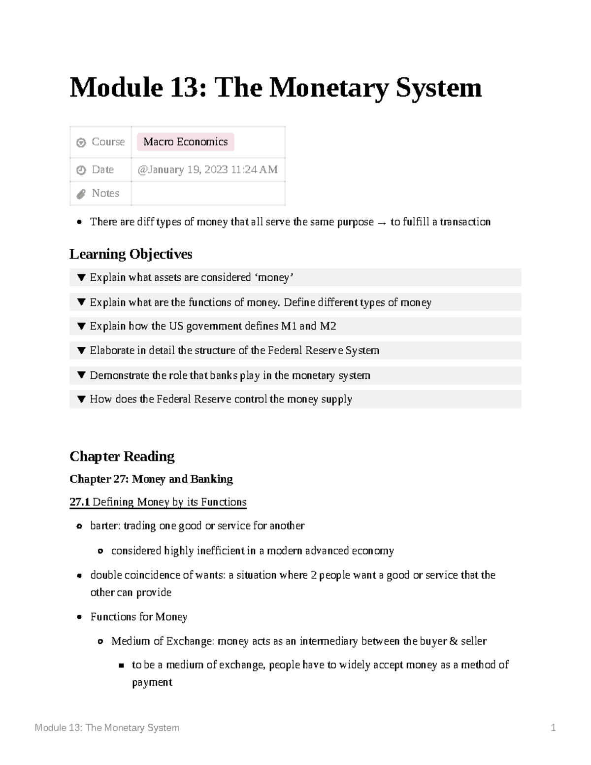 The Monetary System: Types of Money Functions and Federal Reserve - Studocu