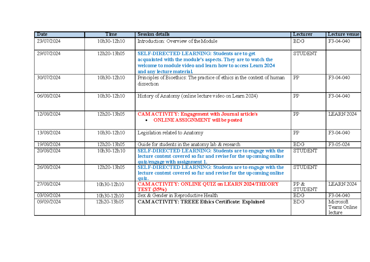 ANAT110 Lecture schedule 2024 final-8 - Date Time Session details ...