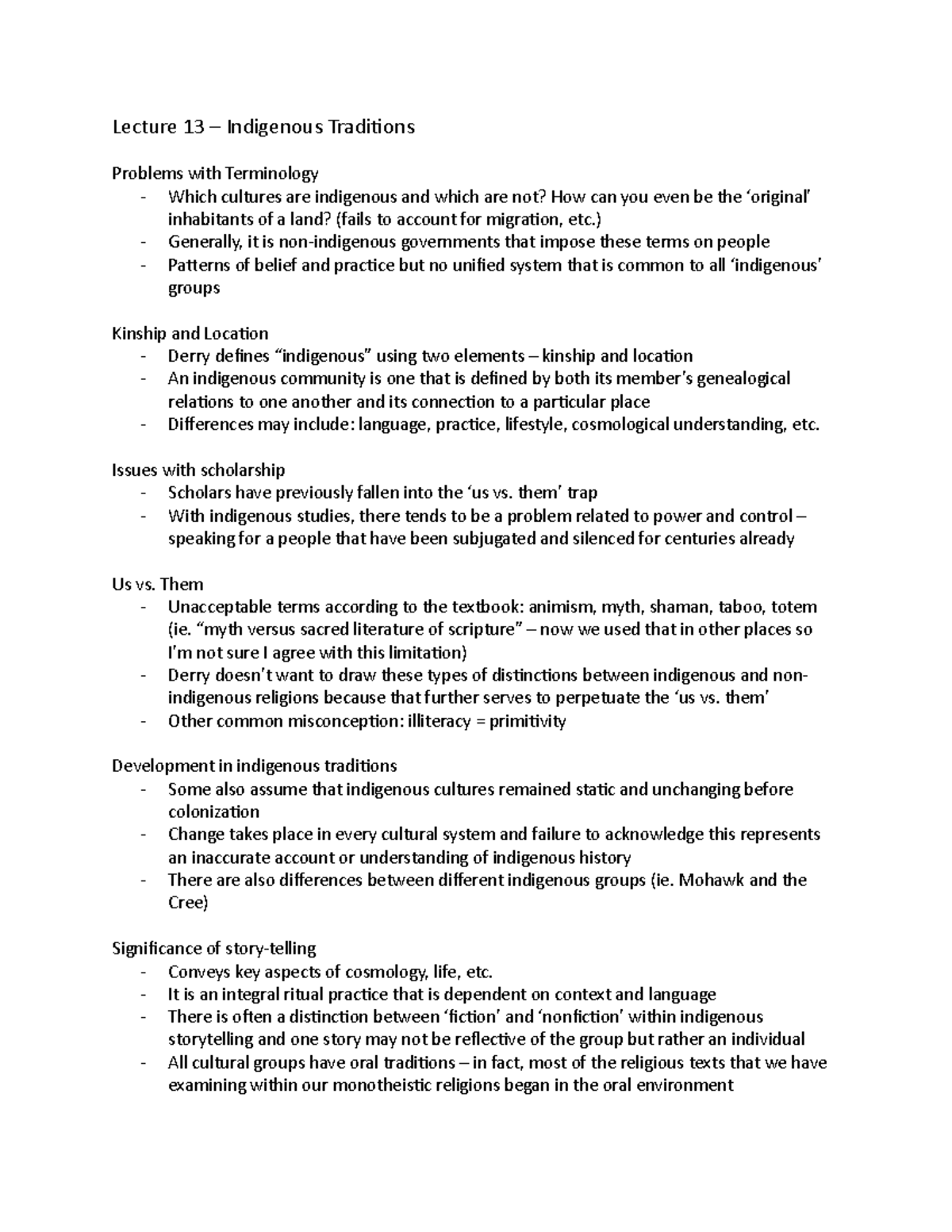 Lecture 13 – Indigenous Traditions - Lecture 13 – Indigenous Traditions ...