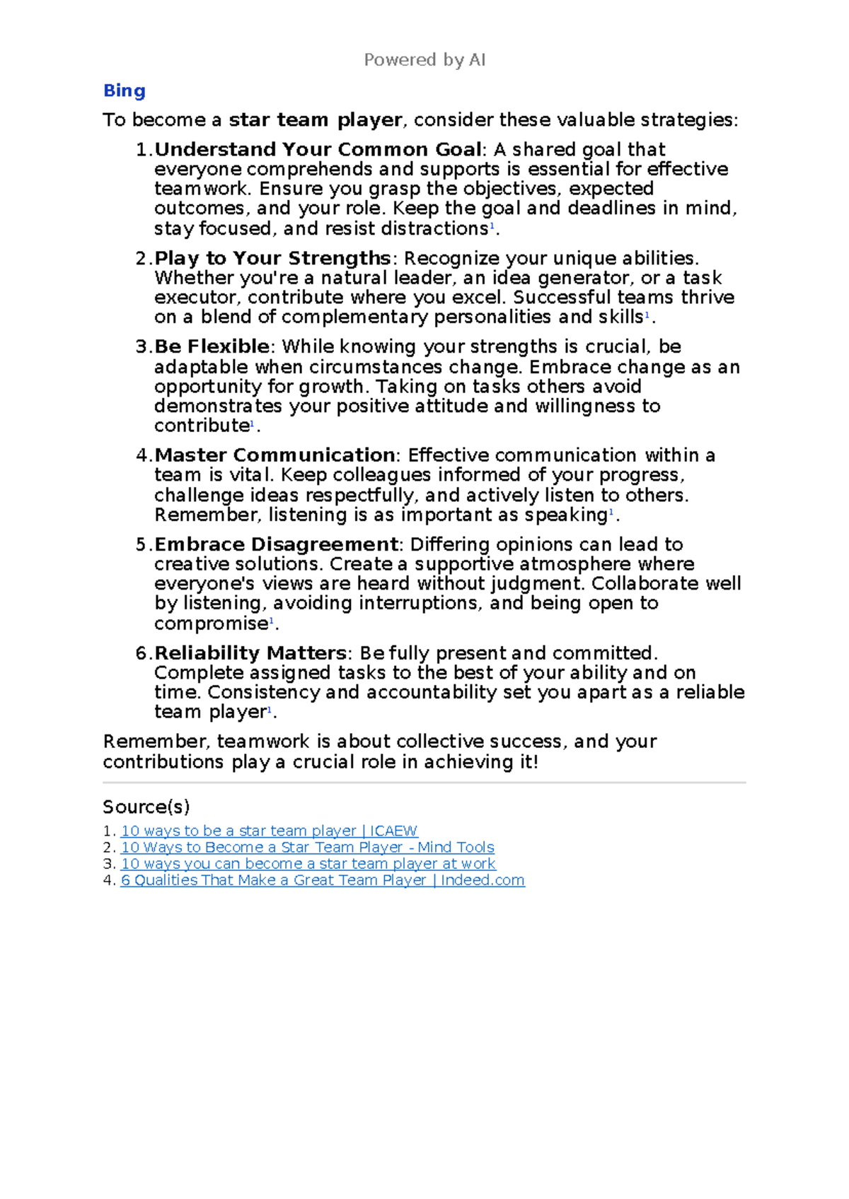 Star Team Player - Guiding us on how to work as a team - Powered by AI ...