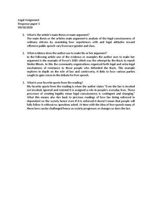 Legal response paper 1 - 10% of your grade - Foundations in law ...