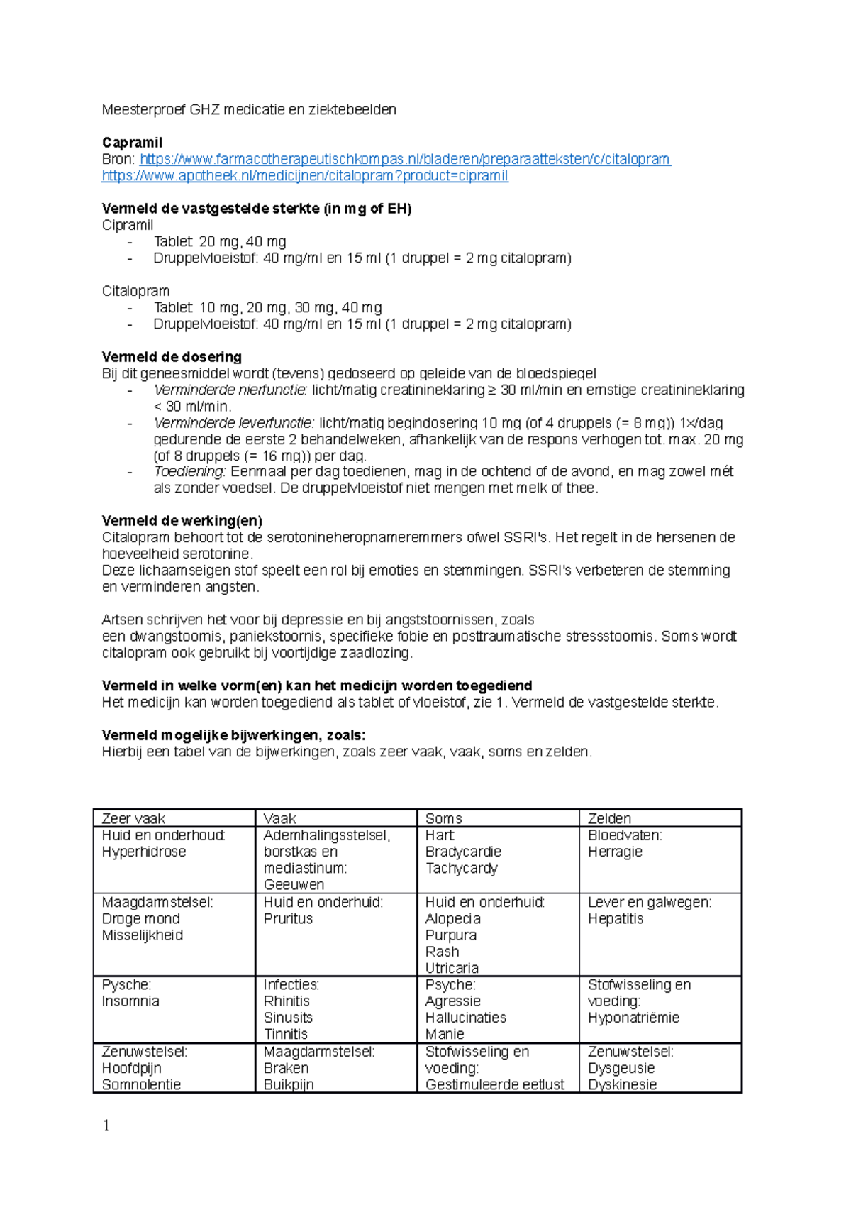 Meesterproef GHZ - Verminderde leverfunctie: licht/matig begindosering 10 mg (of 4 druppels (= 8 ...