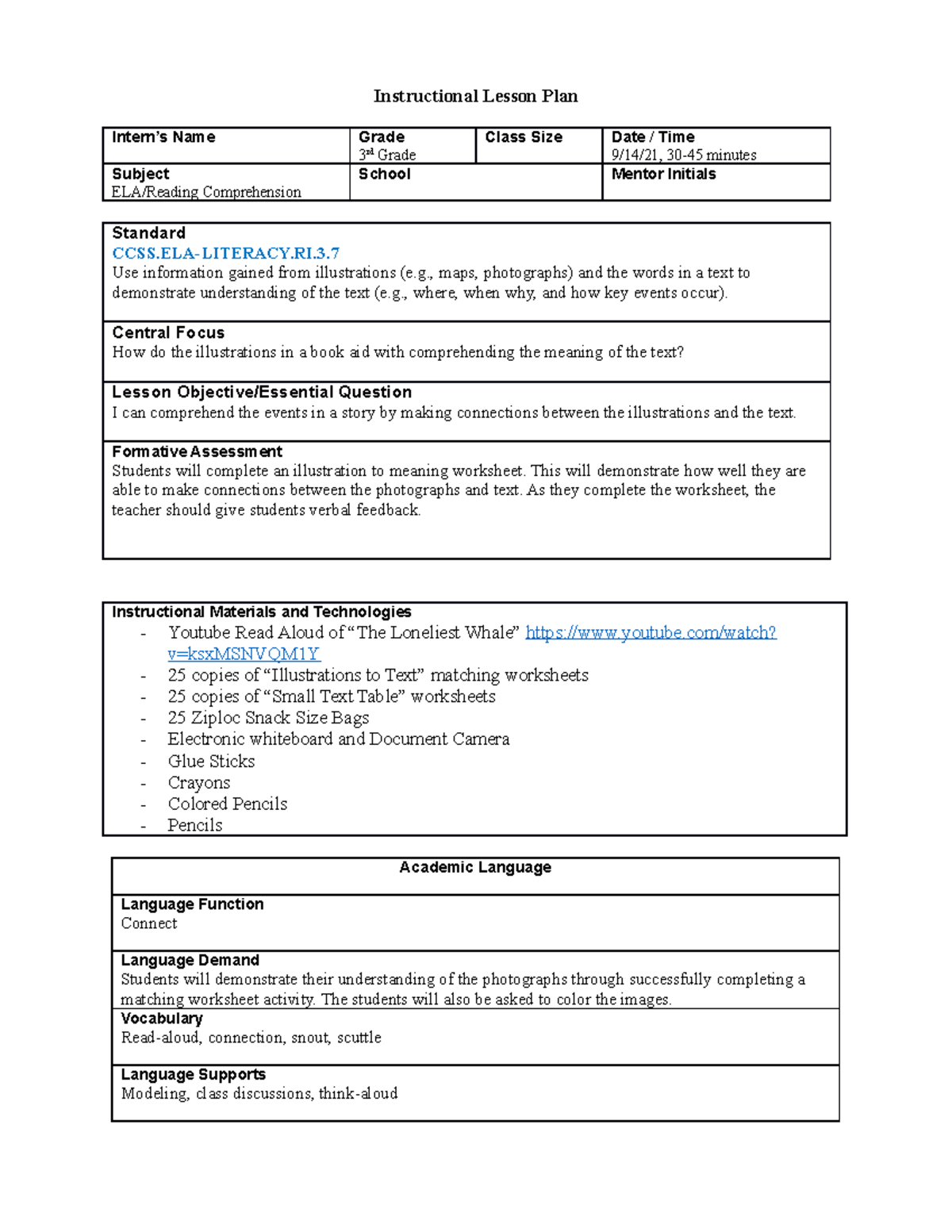 Illustration to Text Lesson Price - Instructional Lesson Plan Intern’s ...