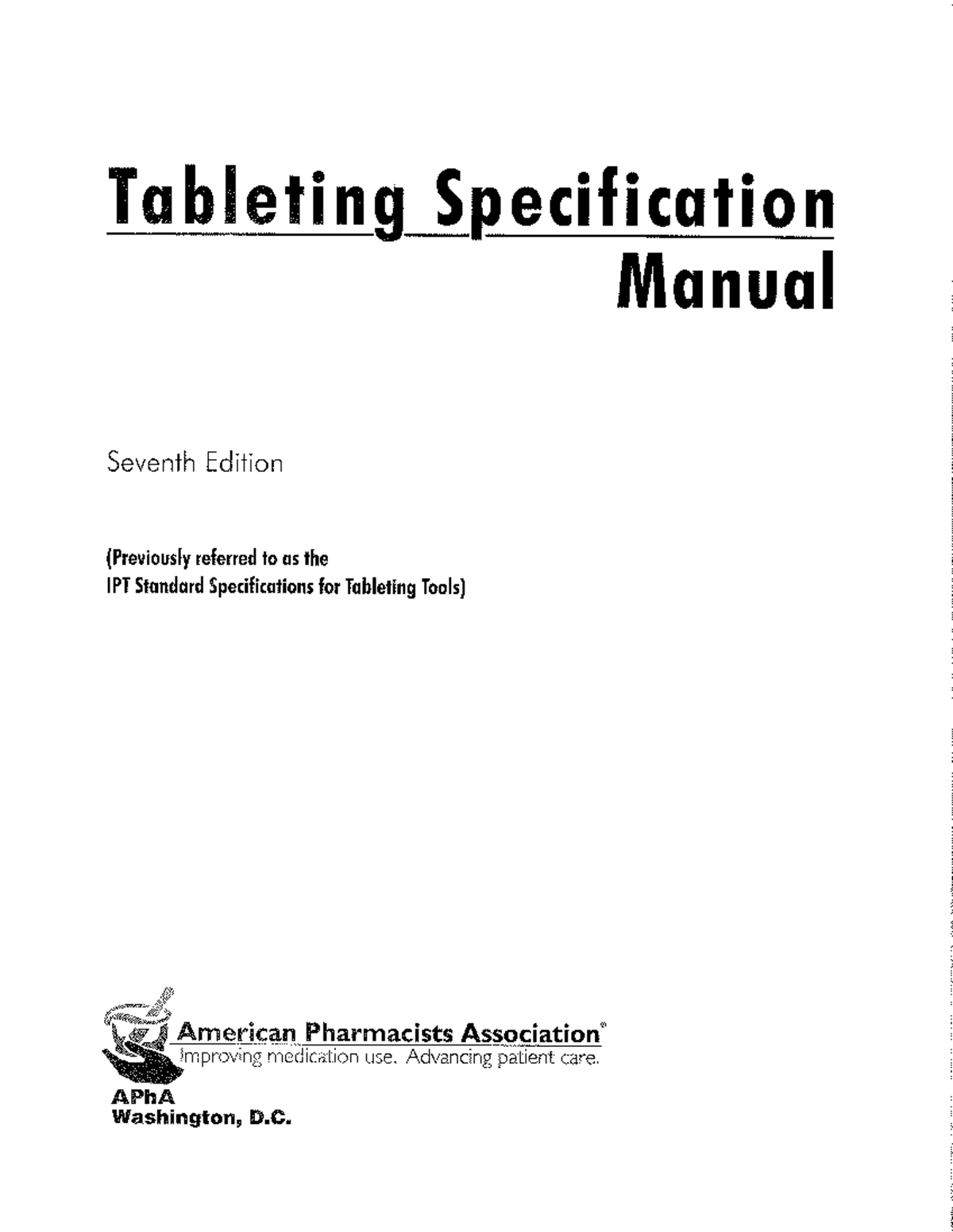 Tableting specification manual section 1 guidlines for using manual ...