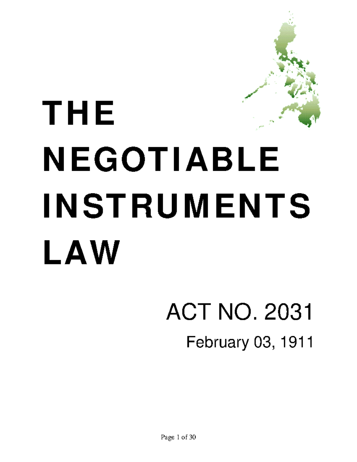 LAW ON Negotiable Instruments - THE NEGOTIABLE INSTRUMENTS LAW ACT NO ...