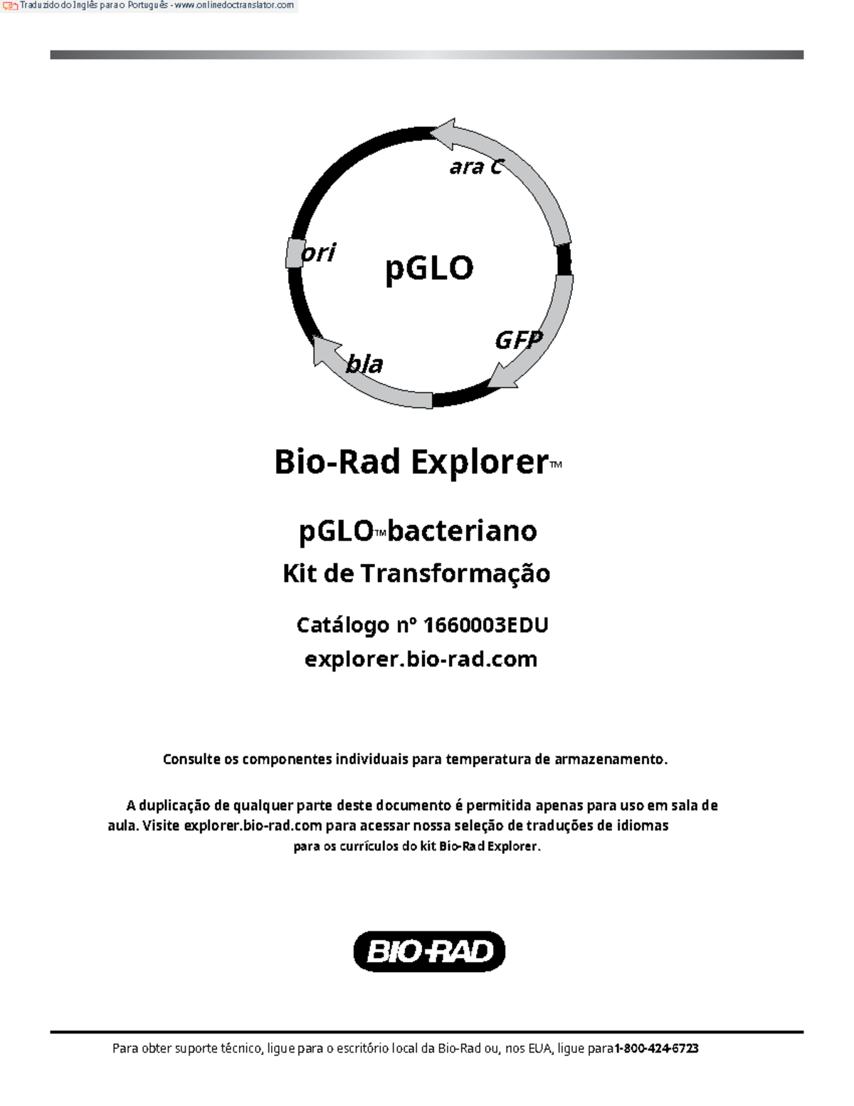 EDU p GLO Bacterial Transformationm KIT downloaded 7-03-2023 - ara C ...