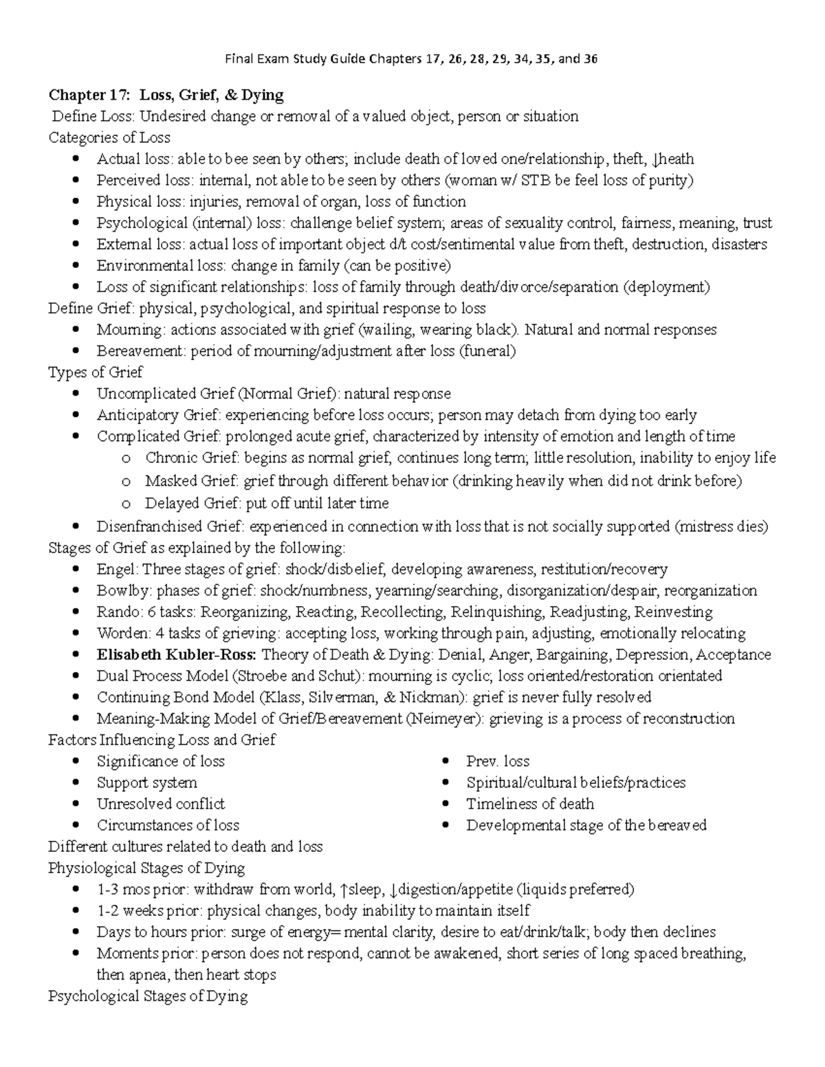 Final Exam Study Guide copy - Final Exam Study Guide Chapters 17, 26 ...