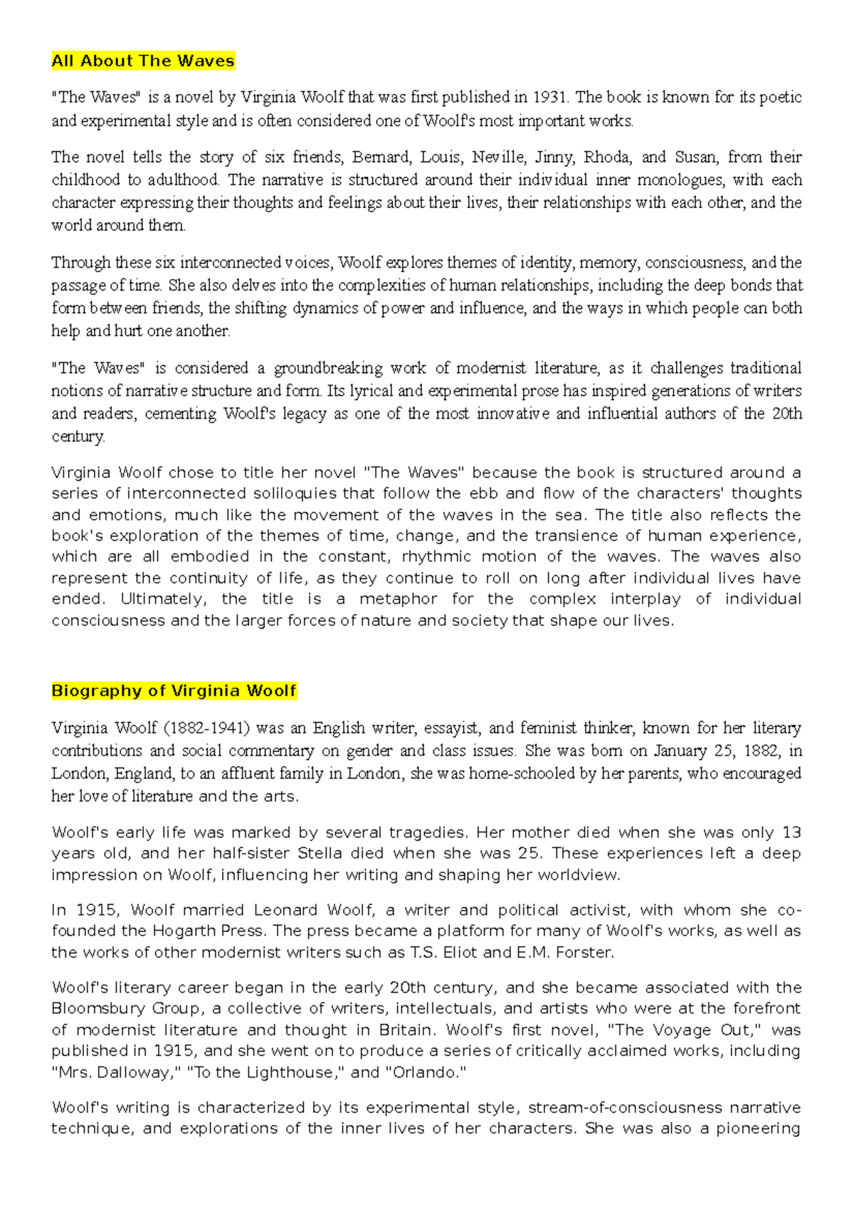 EM 17 Literary Analysis of The Waves by Virginia Woolf - All About The ...