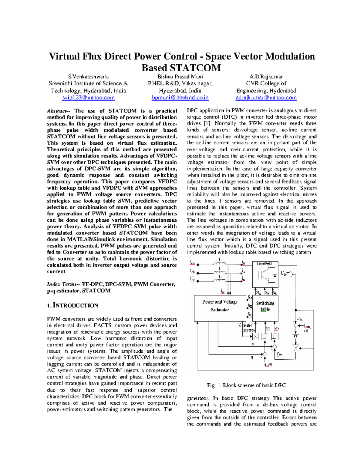 Virtual Flux Direct Power Control Space Vector Modulation Based Statcom D Sreenidhi 2845
