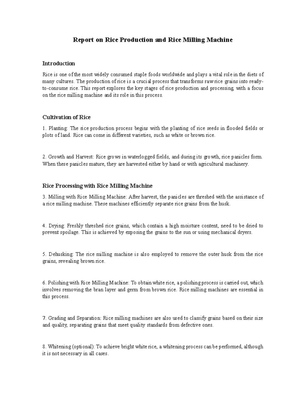 Informe Maquina Industrial - Report on Rice Production and Rice Milling ...