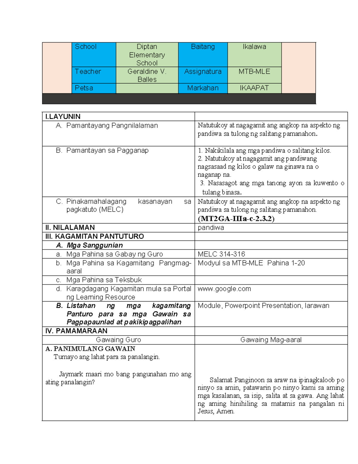 Final Demo Teaching in Filipino 2 - School Diptan Elementary School ...