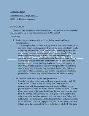 NCM101 Health Pattern - Mylene C. Ramil Saint Ferdinand College BSN-1 C ...