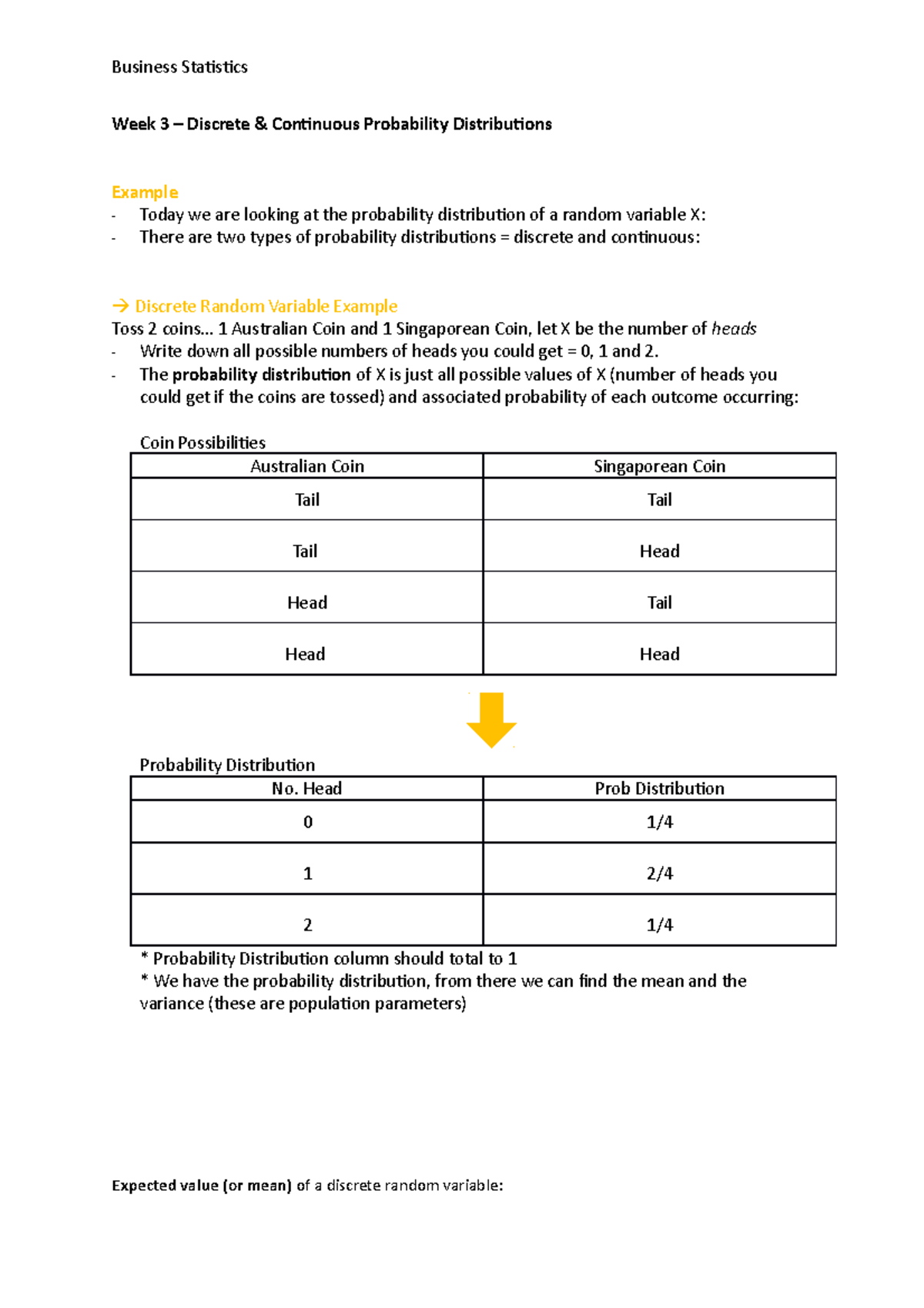 Week 3 - Lecture notes 3 - Week 3 – Discrete & Continuous Probability ...