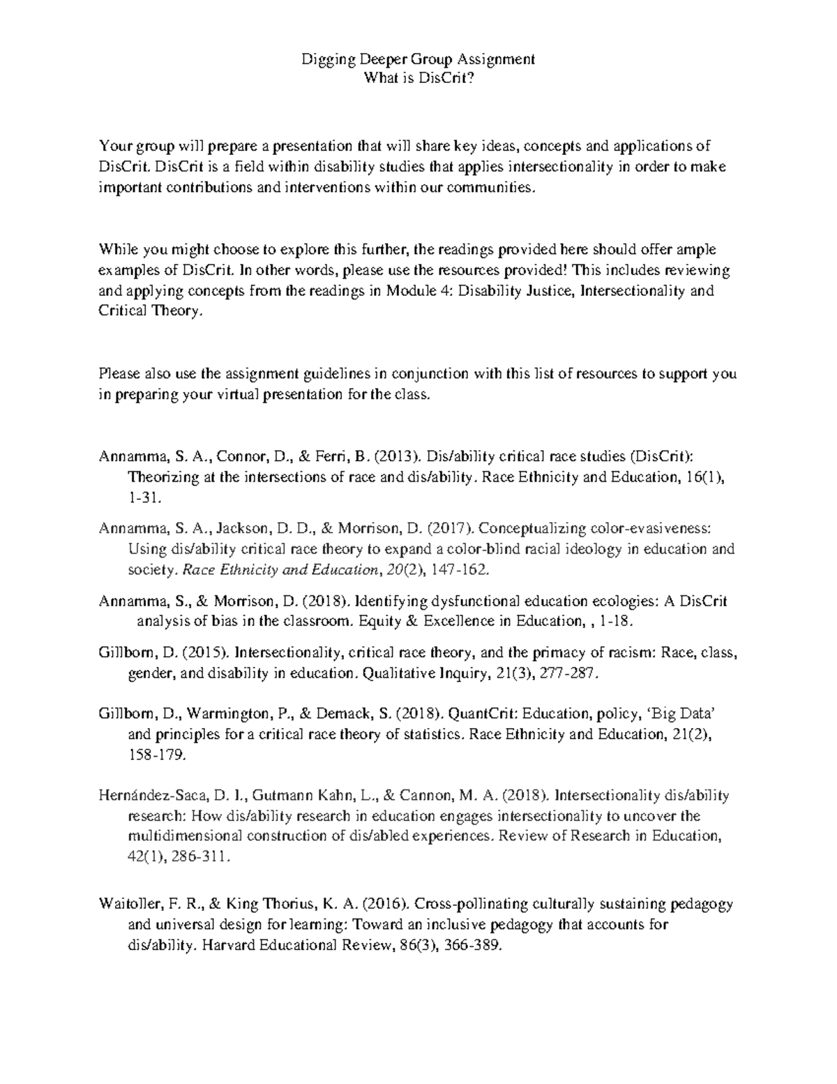 Group Tip Sheet Dis Crit - Digging Deeper Group Assignment What is ...