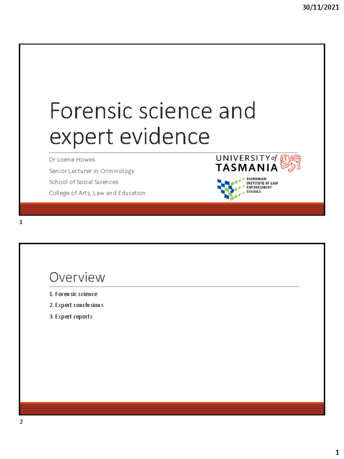 Forensic science and expert evidence - PPT Dr Howes - Forensic science ...