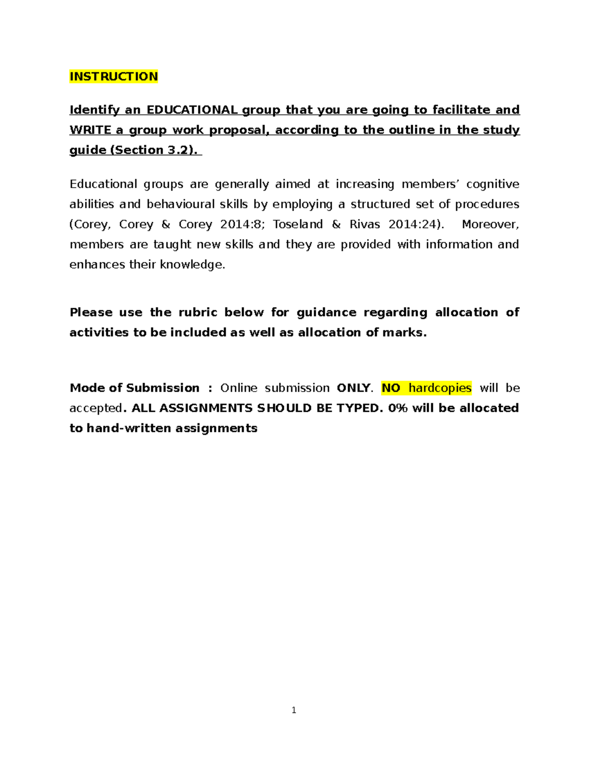 BSW 2605 Assignment 1 Rubric - INSTRUCTION Identify an EDUCATIONAL ...