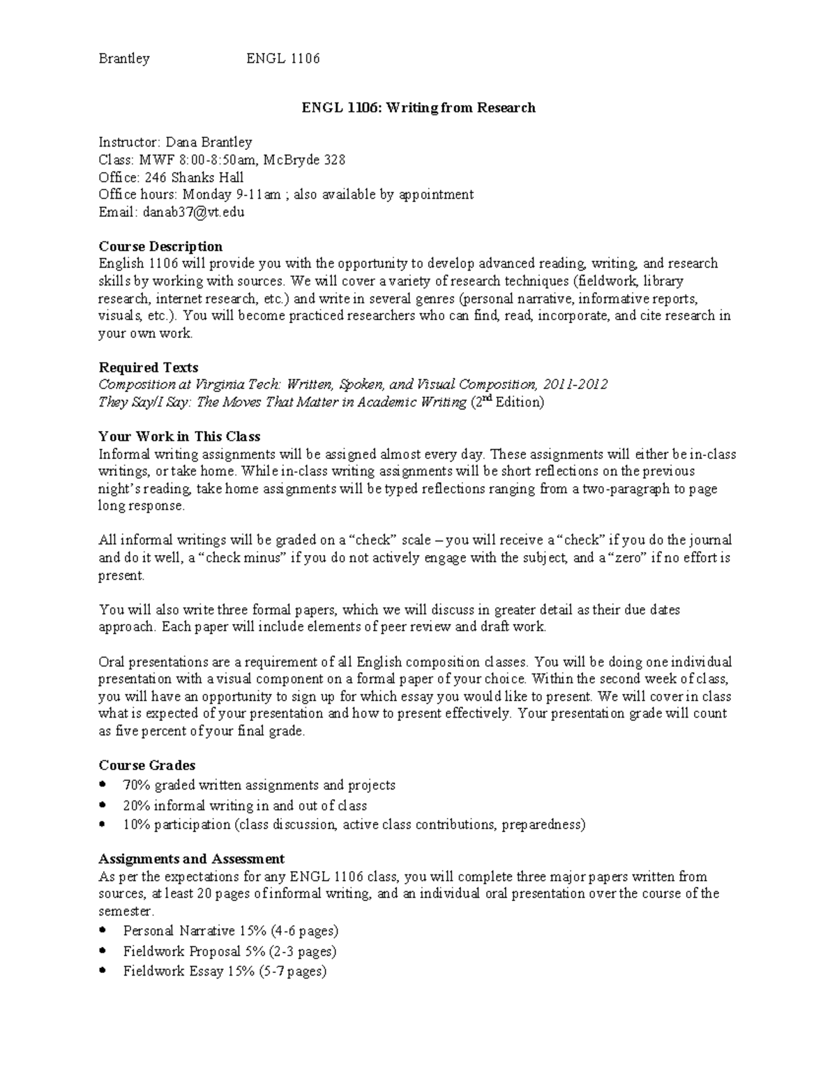 81327635 ENGL 1106 Syllabus - Brantley ENGL 1106 ENGL 1106: Writing ...