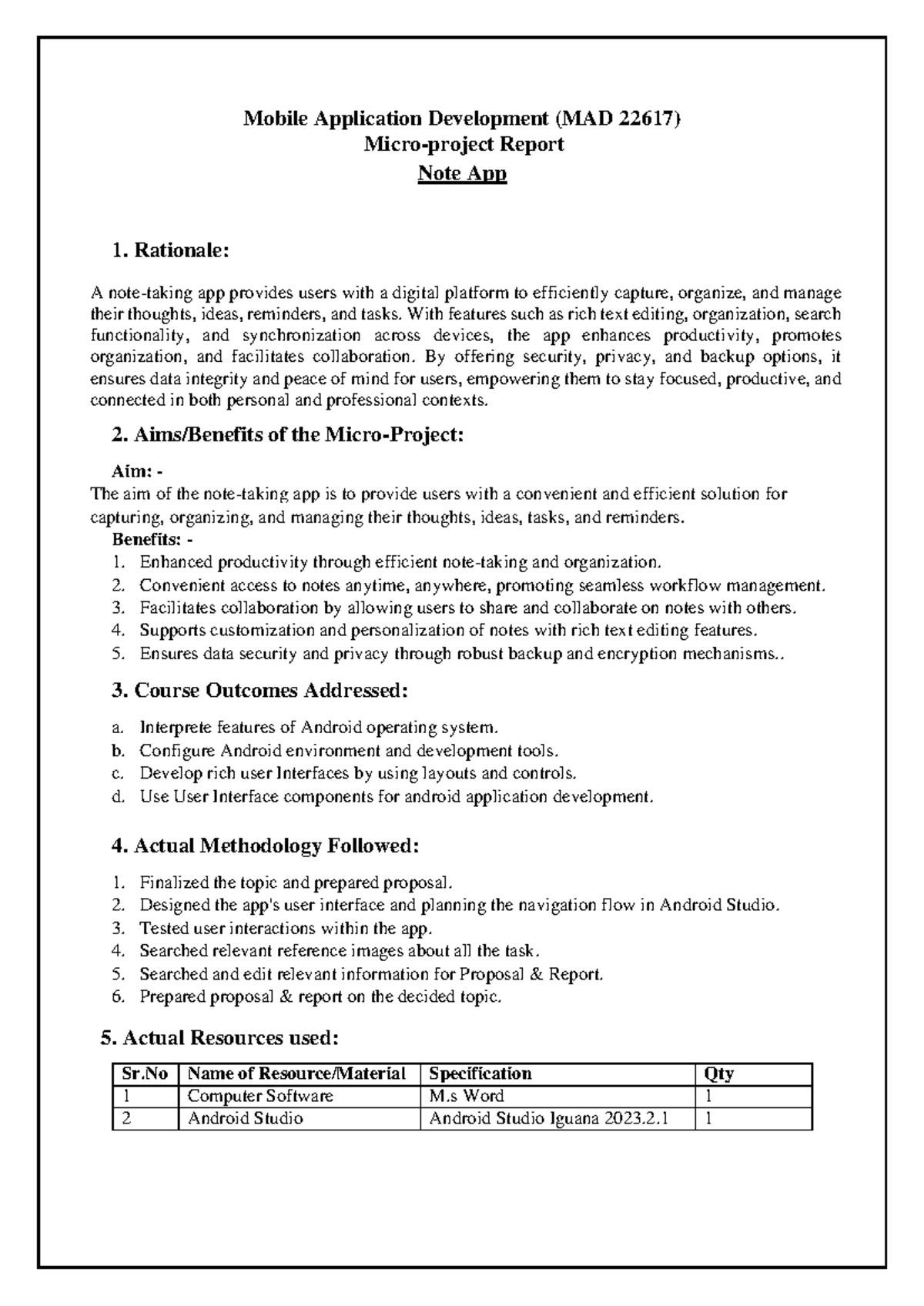 Mad report - Note-App - 1. Rationale: Mobile Application Development ...