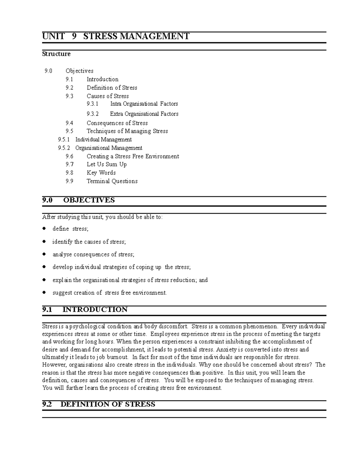 Unit-9 Stress Management - UNIT 9 STRESS MANAGEMENT Structure 9 ...