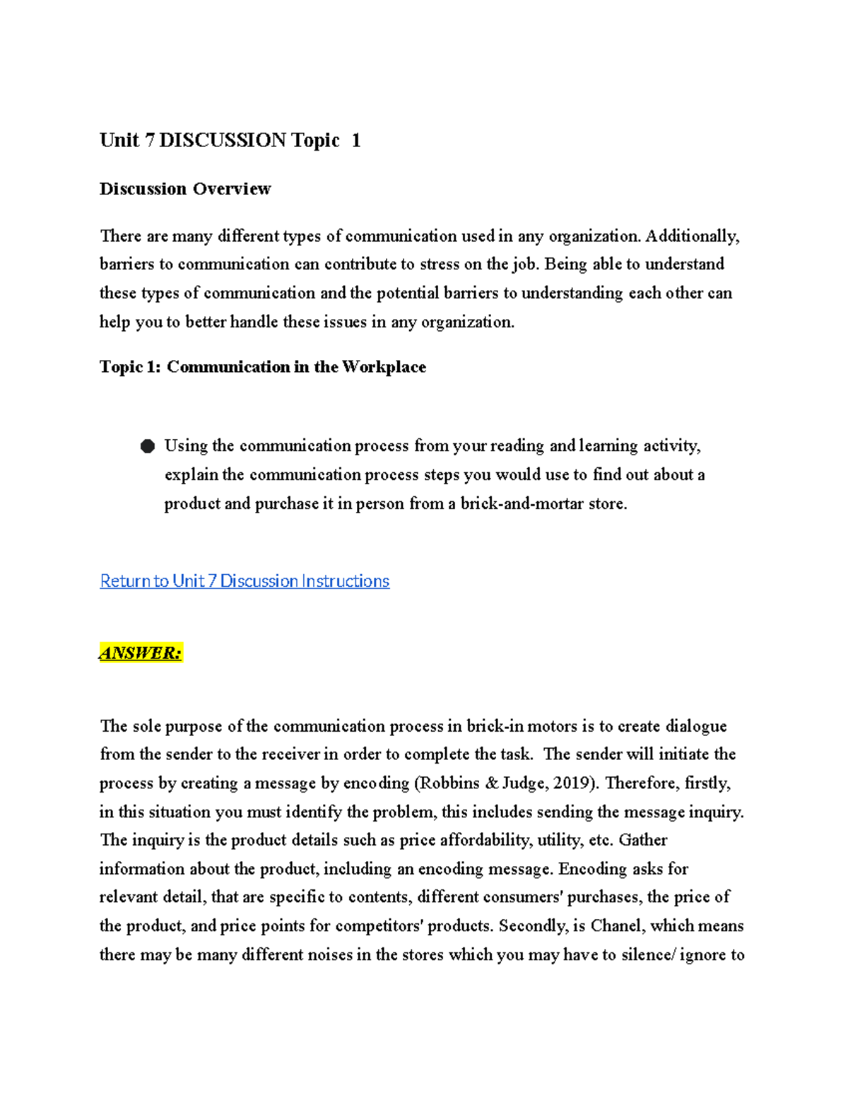 MT302 UNIT 7 Discussion - Unit 7 DISCUSSION Topic 1 Discussion Overview ...