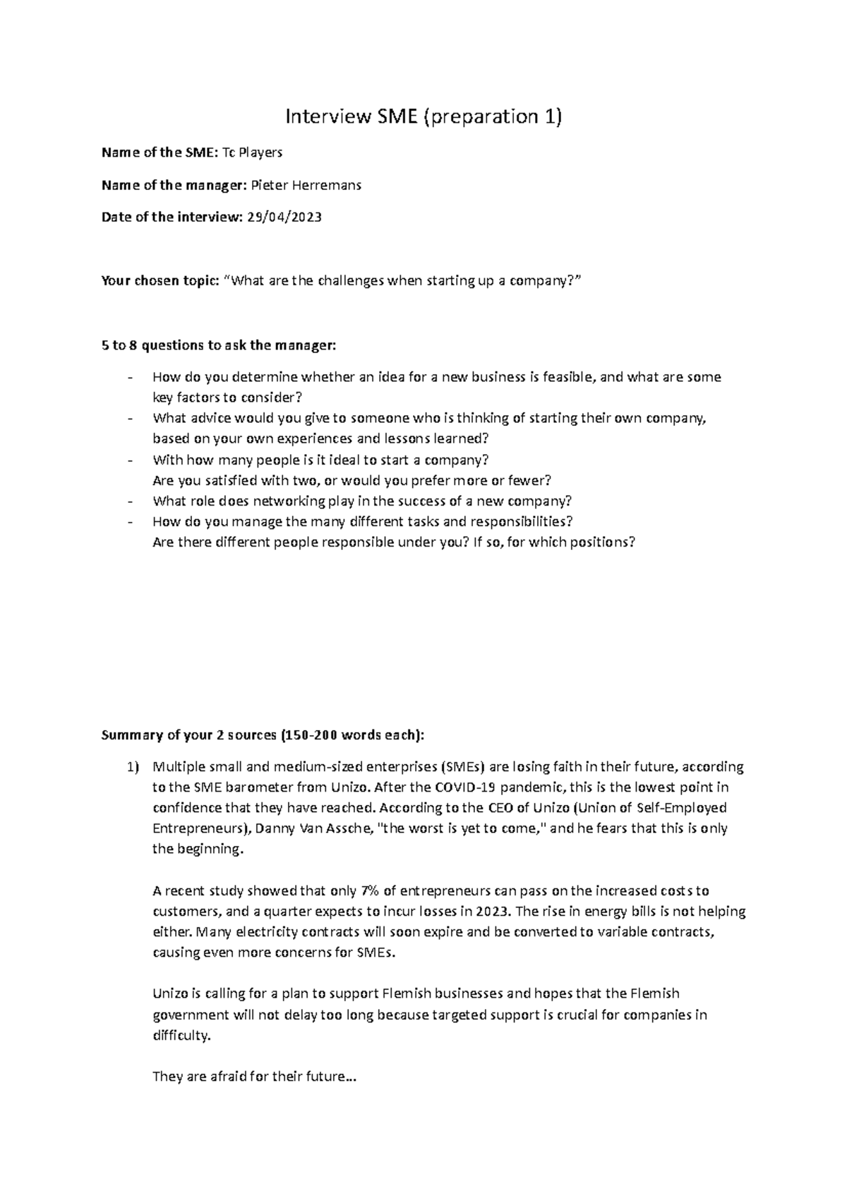 Interview SME (preparation 1) - After the COVID-19 pandemic, this is ...