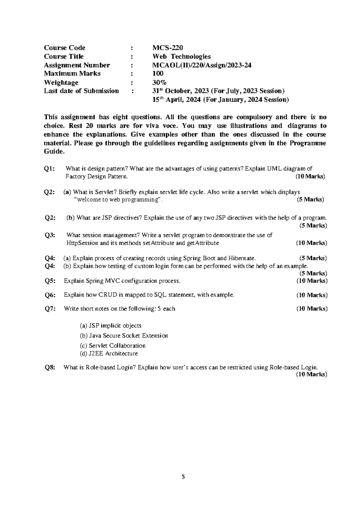 MCS-220 - 5 Course Code : MCS- 220 Course Title : Web Technologies Assignment Number : - Studocu
